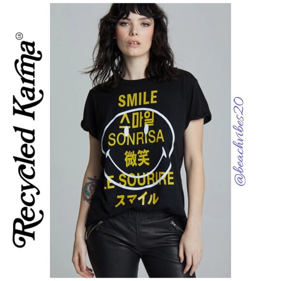 Recycled Karma | Tops | Recycled Karma Smiley Smile Tee Black Medium ...